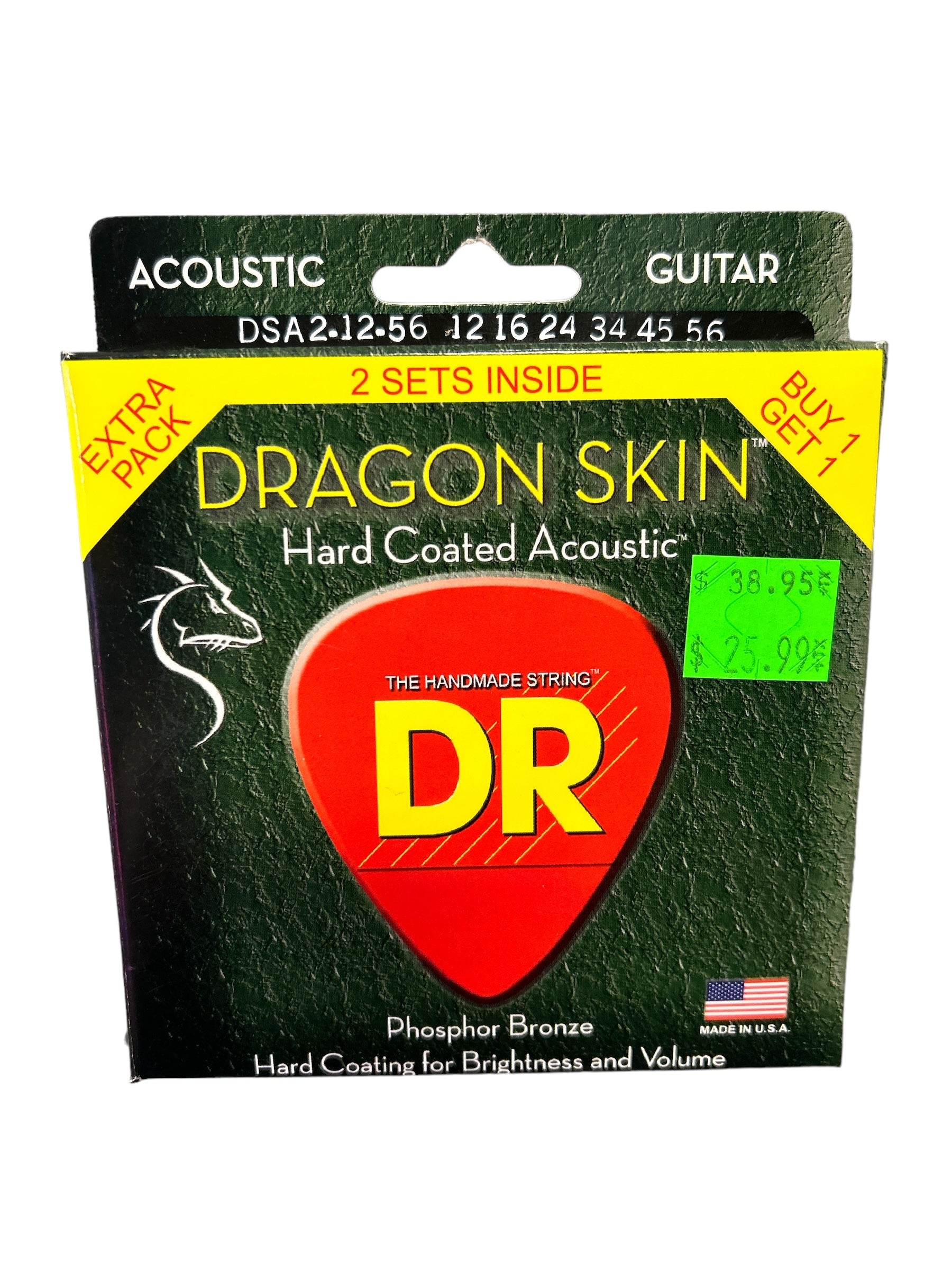 DR Strings Dragon Skin K3 Coated Acoustic Guitar Strings DSA-12/56 Blu
